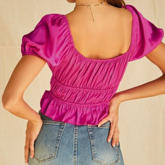 Forever 21 | Tops | Forever 2 Fuschia Satin Fronttie Crop Top | Poshmark